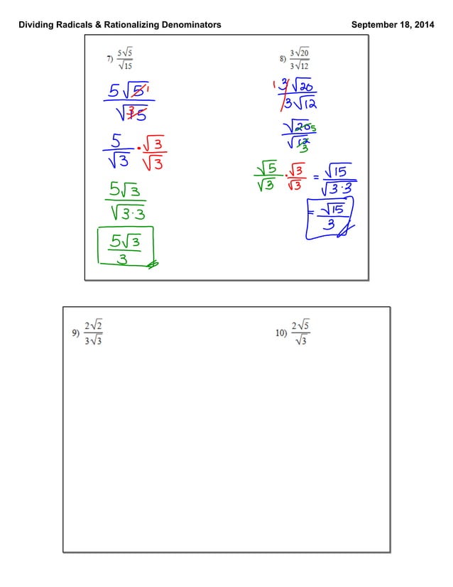 Dividing radicals & rationalizing denominators | PDF