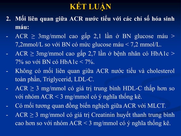 NGHIÊN CỨU GIÁ TRỊ CỦA CHỈ SỐ ALBUMIN/CREATININ NƯỚC TIỂU TRONG CHẨN ĐOÁN BIẾN CHỨNG THẬN Ở BỆNH ...