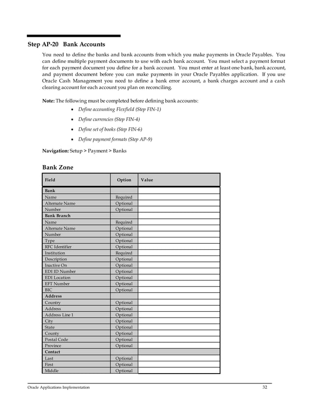 BR100 Oracle AP Setup | DOCX | Computer Software and Applications | Computing