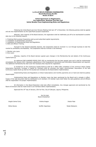 Board Resolution 2014-001 | DOCX