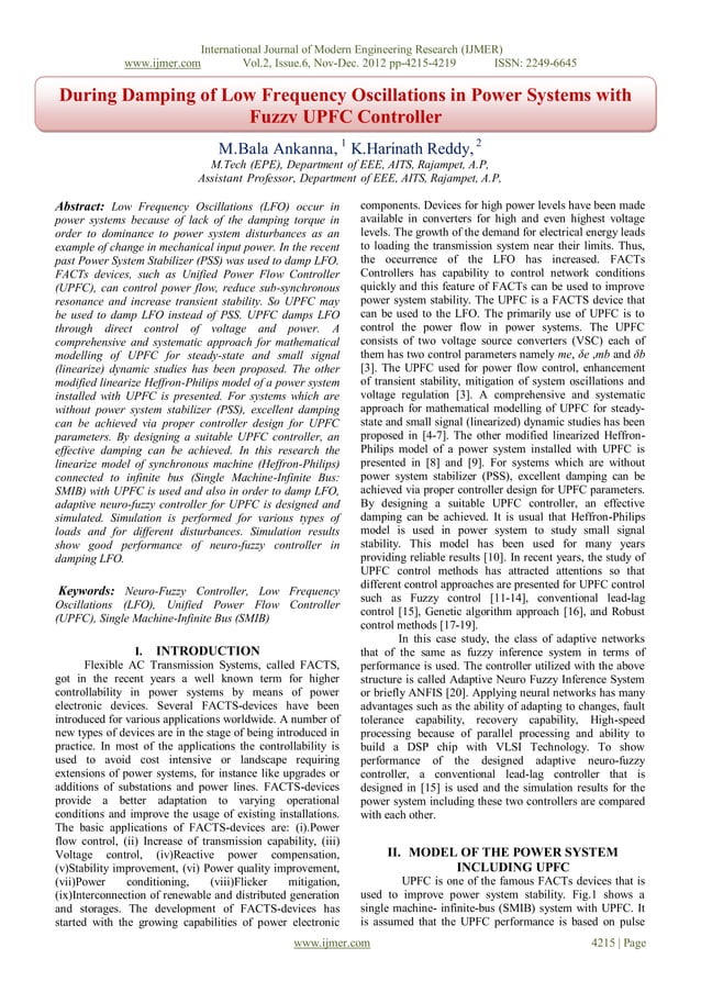During Damping of Low Frequency Oscillations in Power Systems with Fuzzy UPFC Controller | PDF