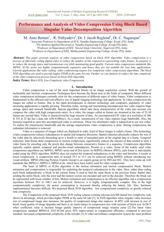 Performance and Analysis of Video Compression Using Block Based Singular Value Decomposition ...