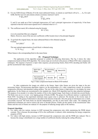 Performance and Analysis of Video Compression Using Block Based Singular Value Decomposition ...