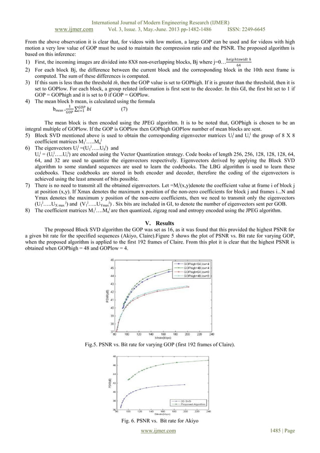 Performance and Analysis of Video Compression Using Block Based Singular Value Decomposition ...