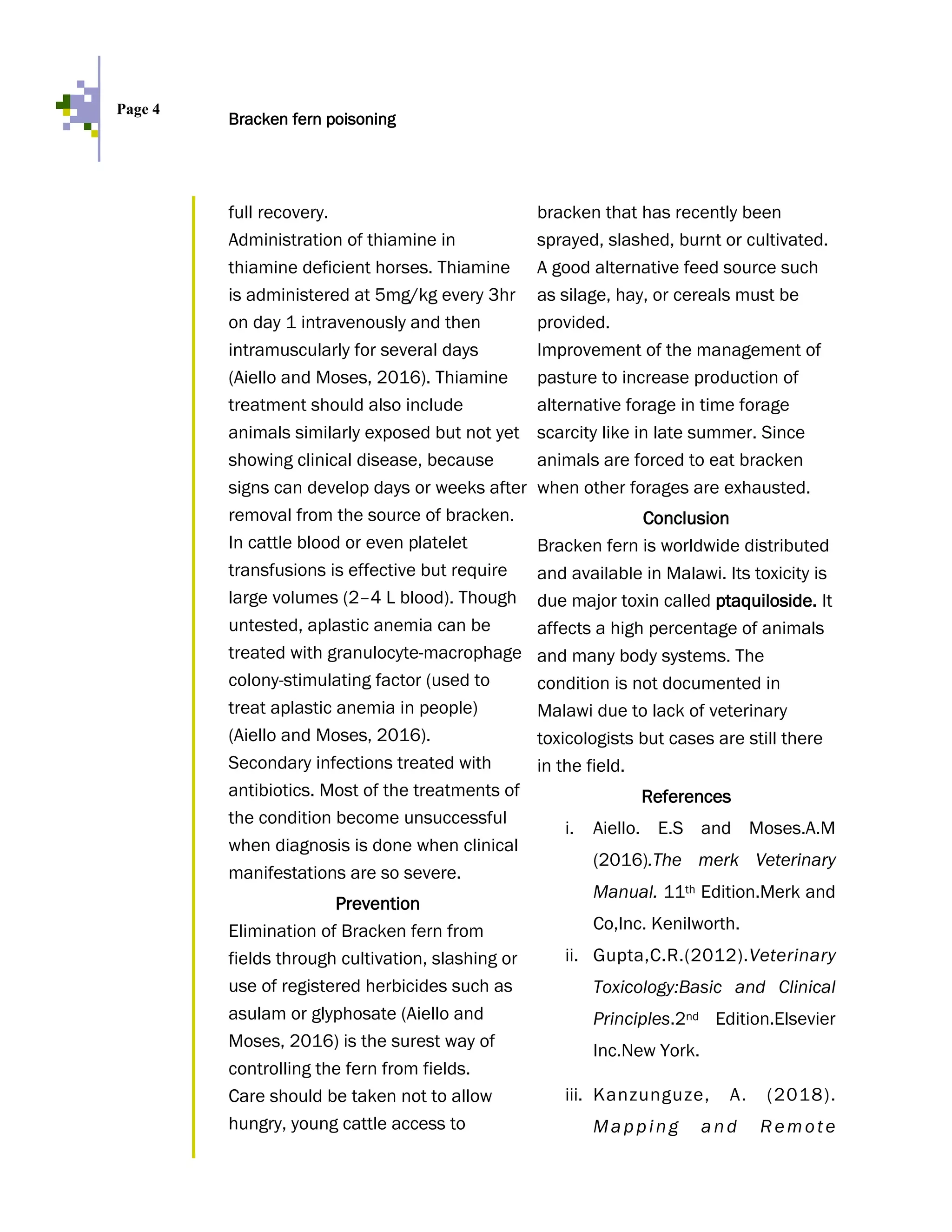 Bracken fern poisoning | PDF