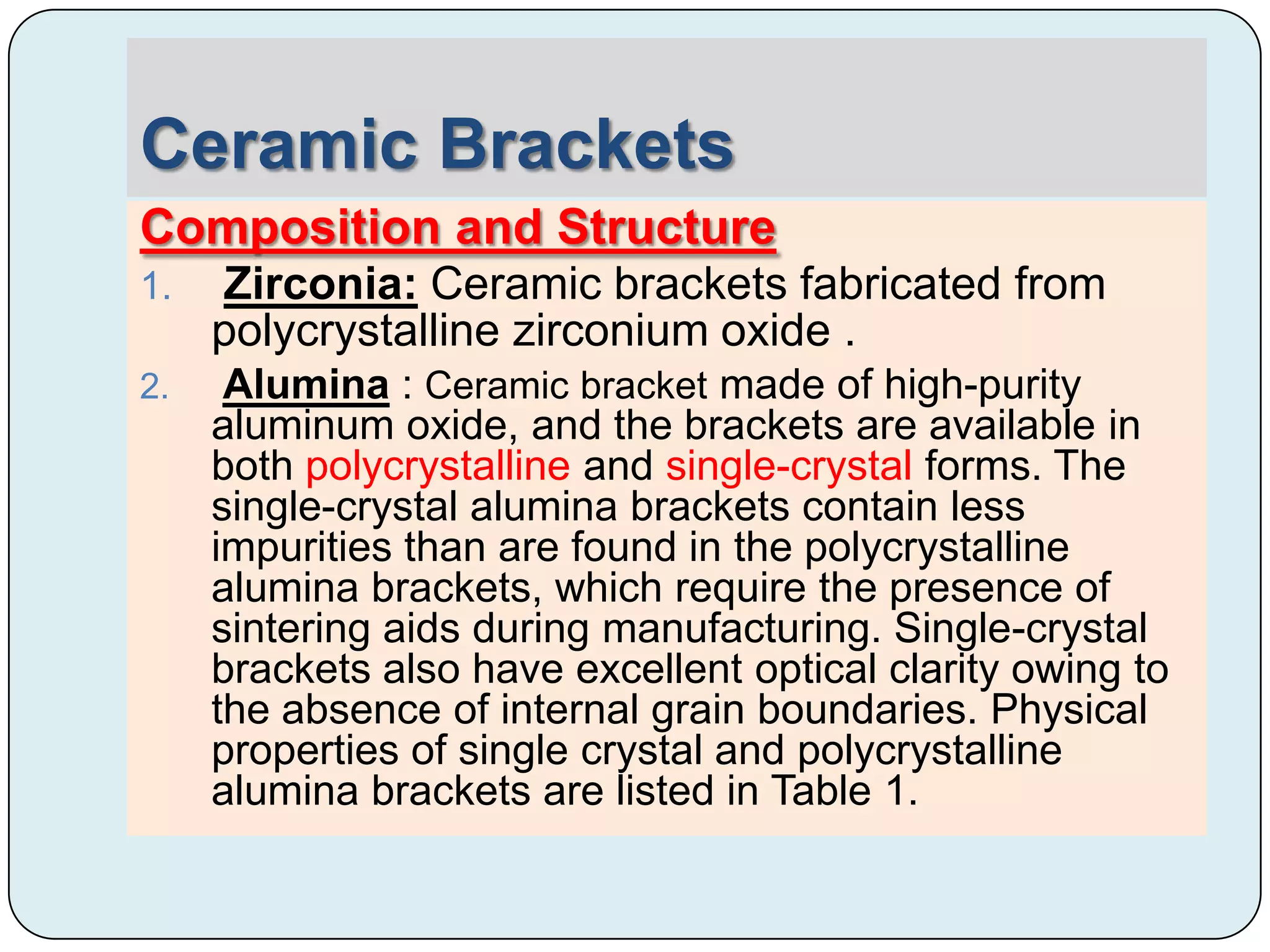 Orthodontic Bracket Materials | PPTX