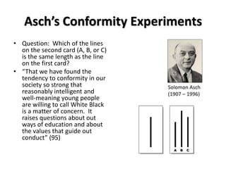 Bradford 213 lecture 3 four famous social psychology experiments | PPTX