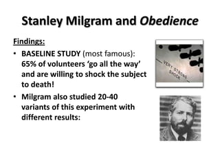 Bradford 213 lecture 3 four famous social psychology experiments | PPTX