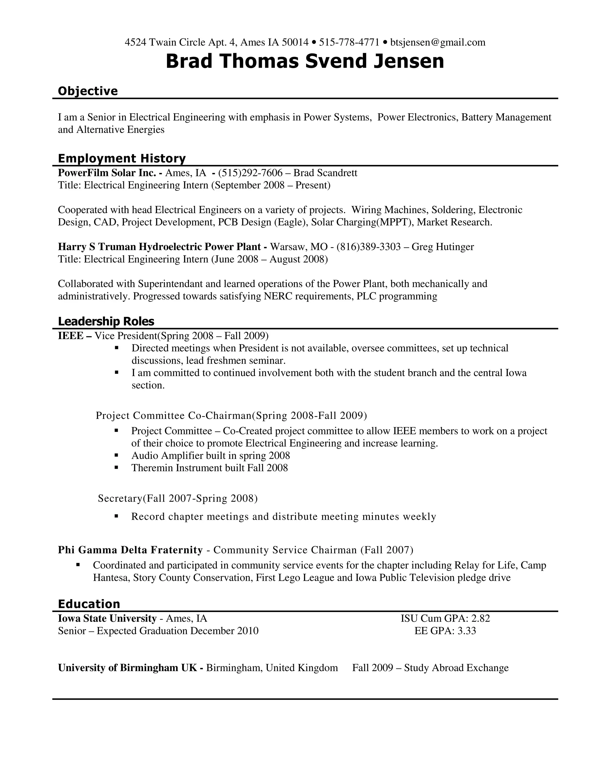Brad Jensens Resume | PDF
