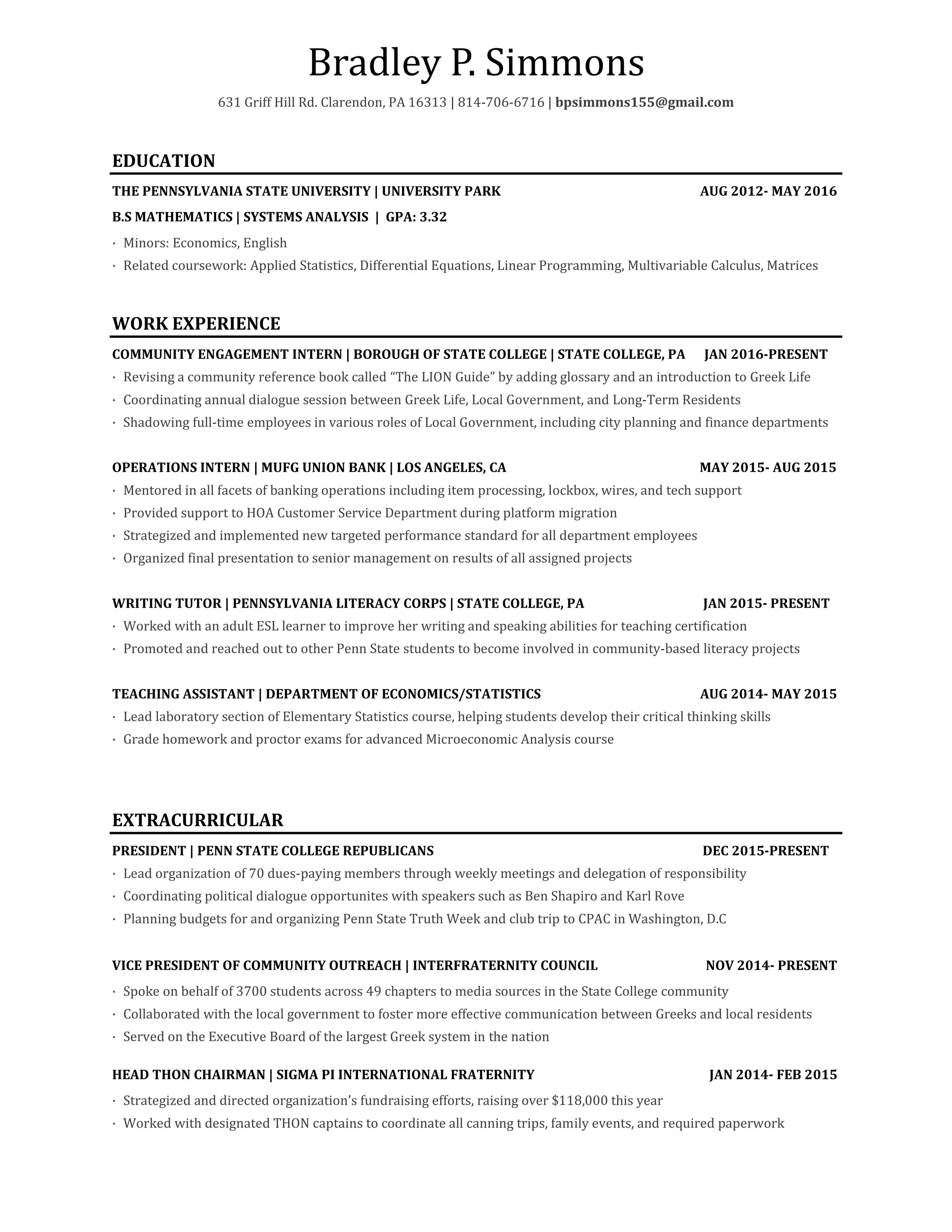 Bradley Simmons Resume 2016 | PDF