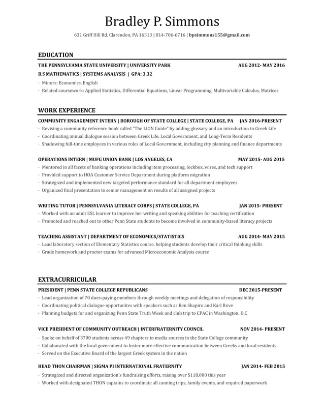 Bradley Simmons Resume 2016 | PDF