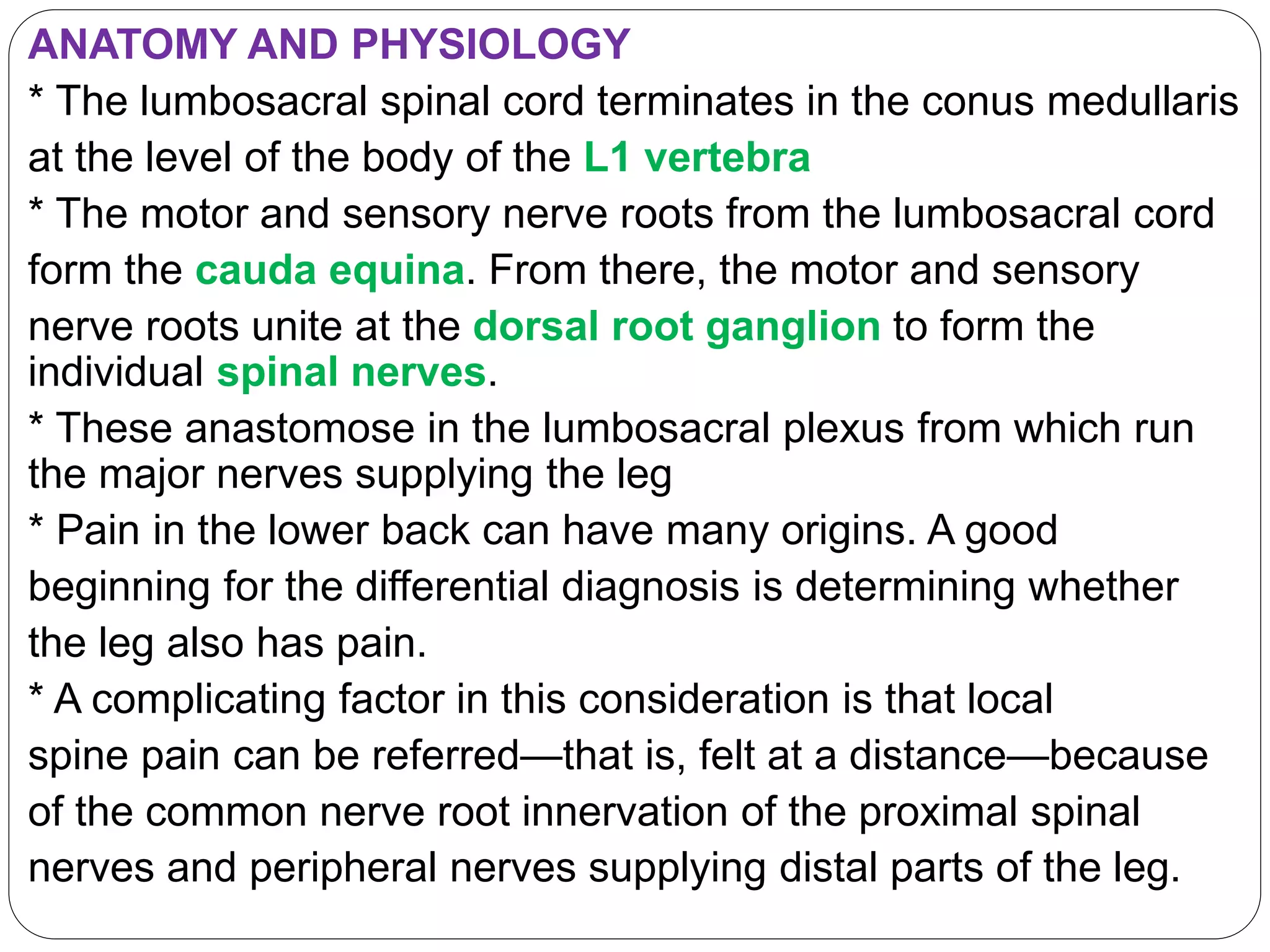 lower back and leg pain approaches | PPTX