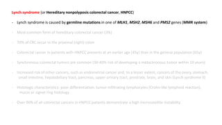 Braf lynch syndrome mmr right and left colon cancer | PPTX