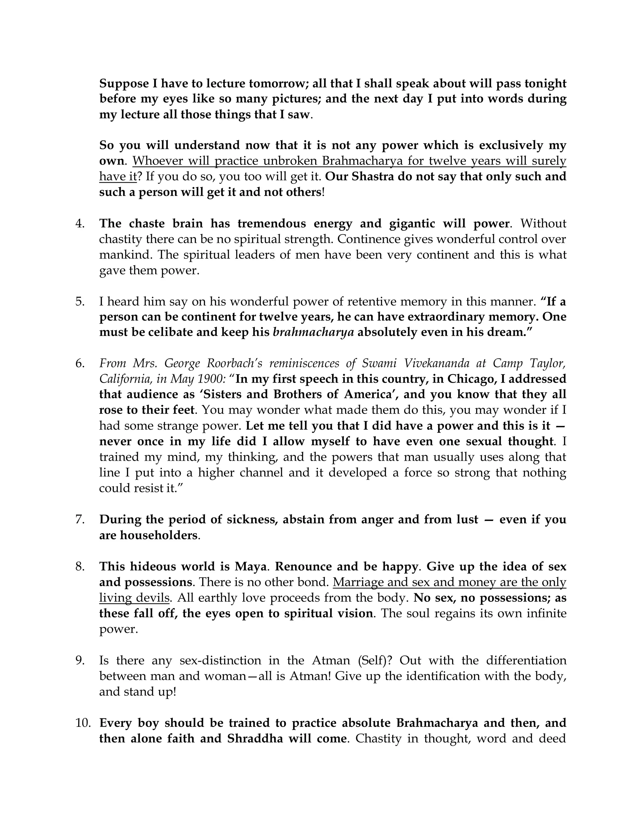 Brahmacharya (Celibacy) Quotes (S Vivekananda) | PDF