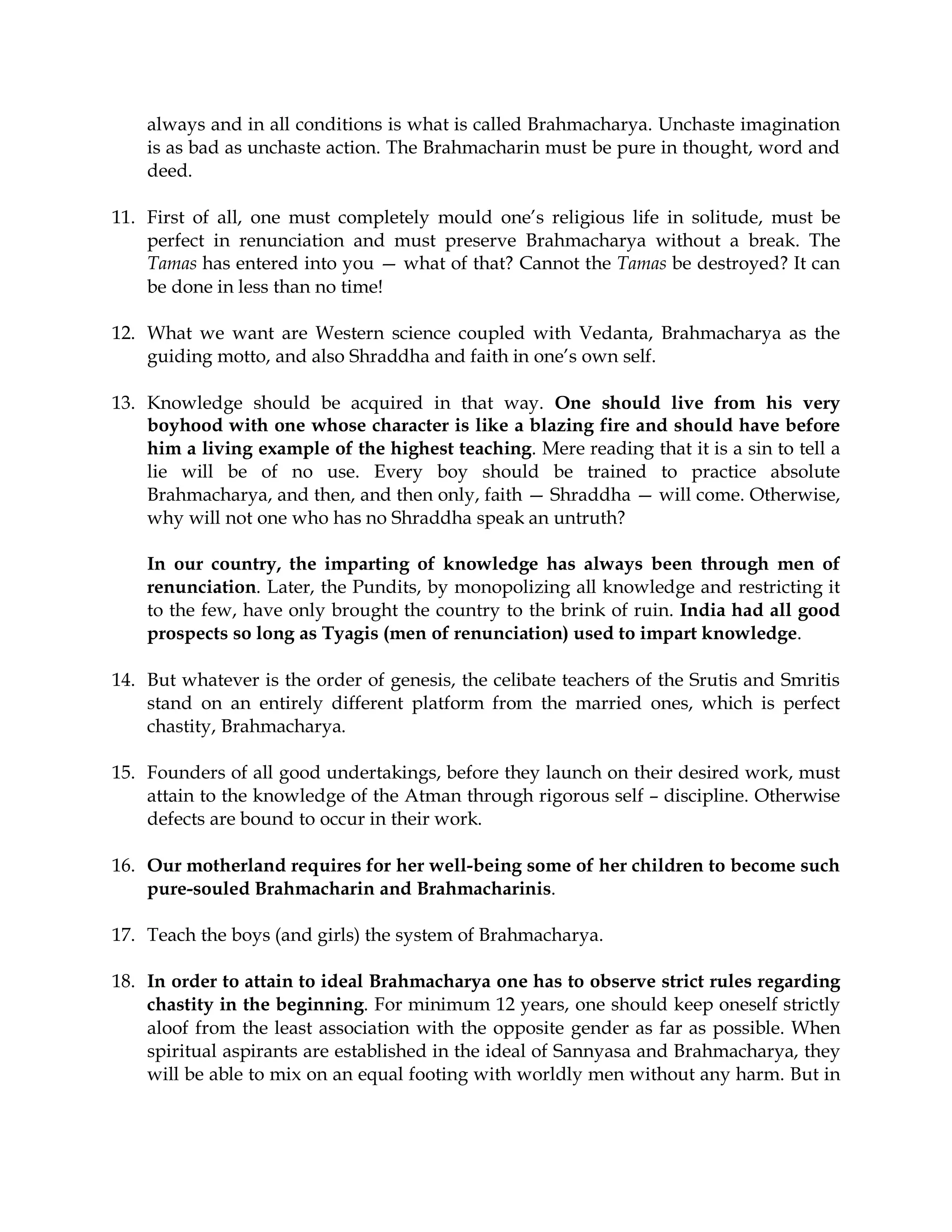 Brahmacharya (Celibacy) Quotes (S Vivekananda) | PDF