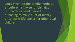 Braille reading comprehension questions | PPTX