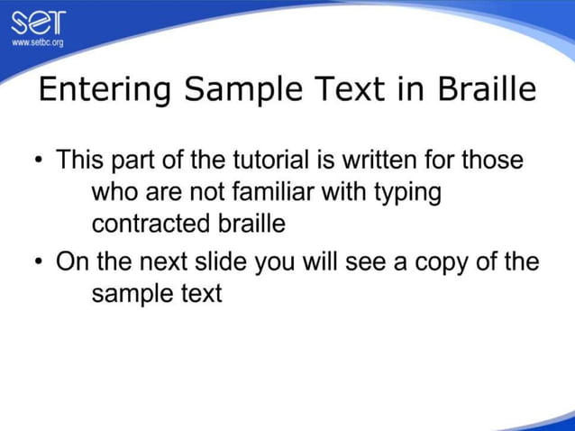 Braille sense module 3 sample text set bc | PPT