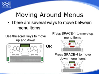 Braille sense module 6 understanding the menu set bc | PPT