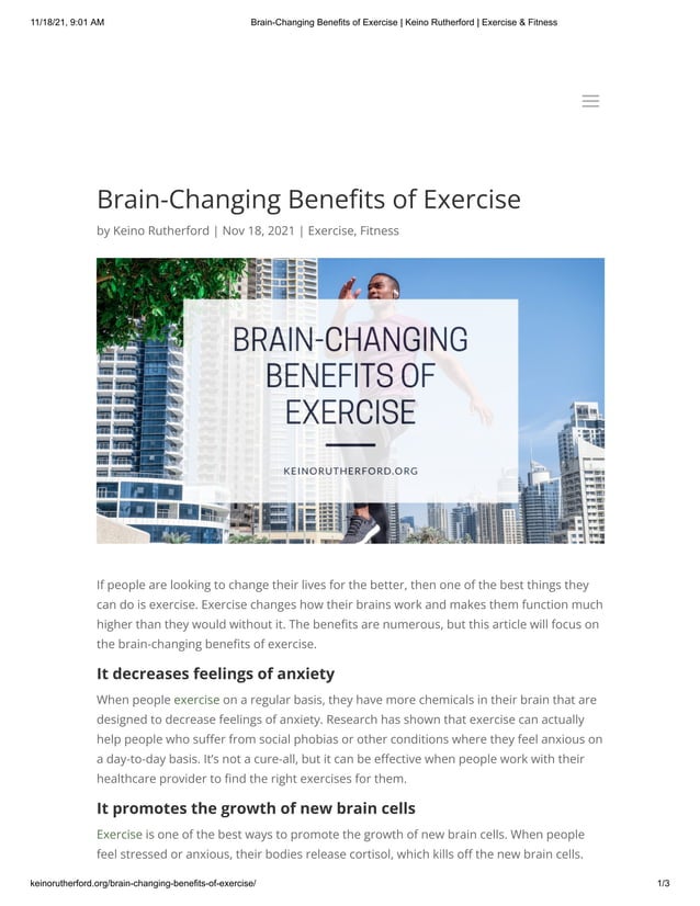 Brain Changing Benefits of Exercise | PDF | Brain and Nervous System ...