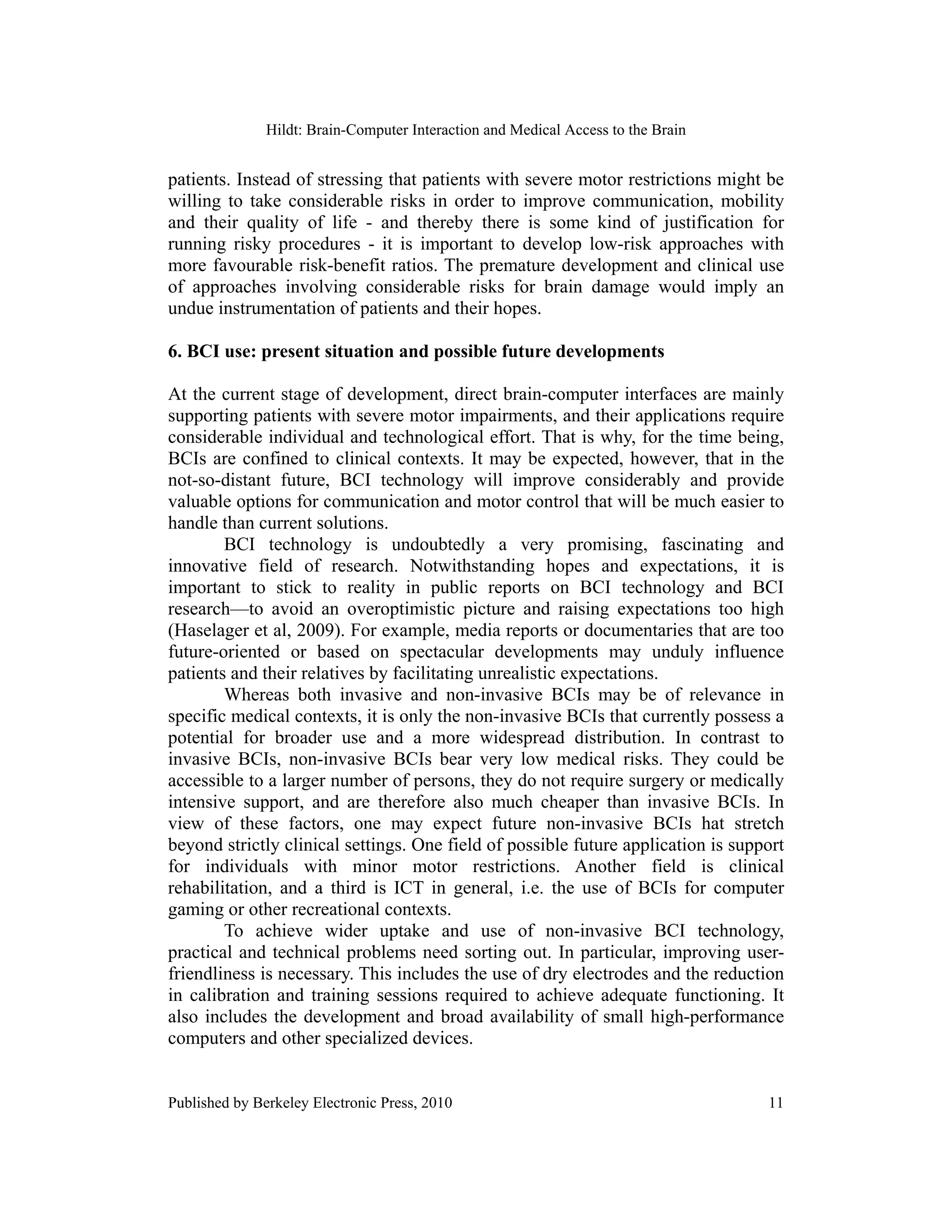 Brain computer interaction and medical access to the brain | PDF