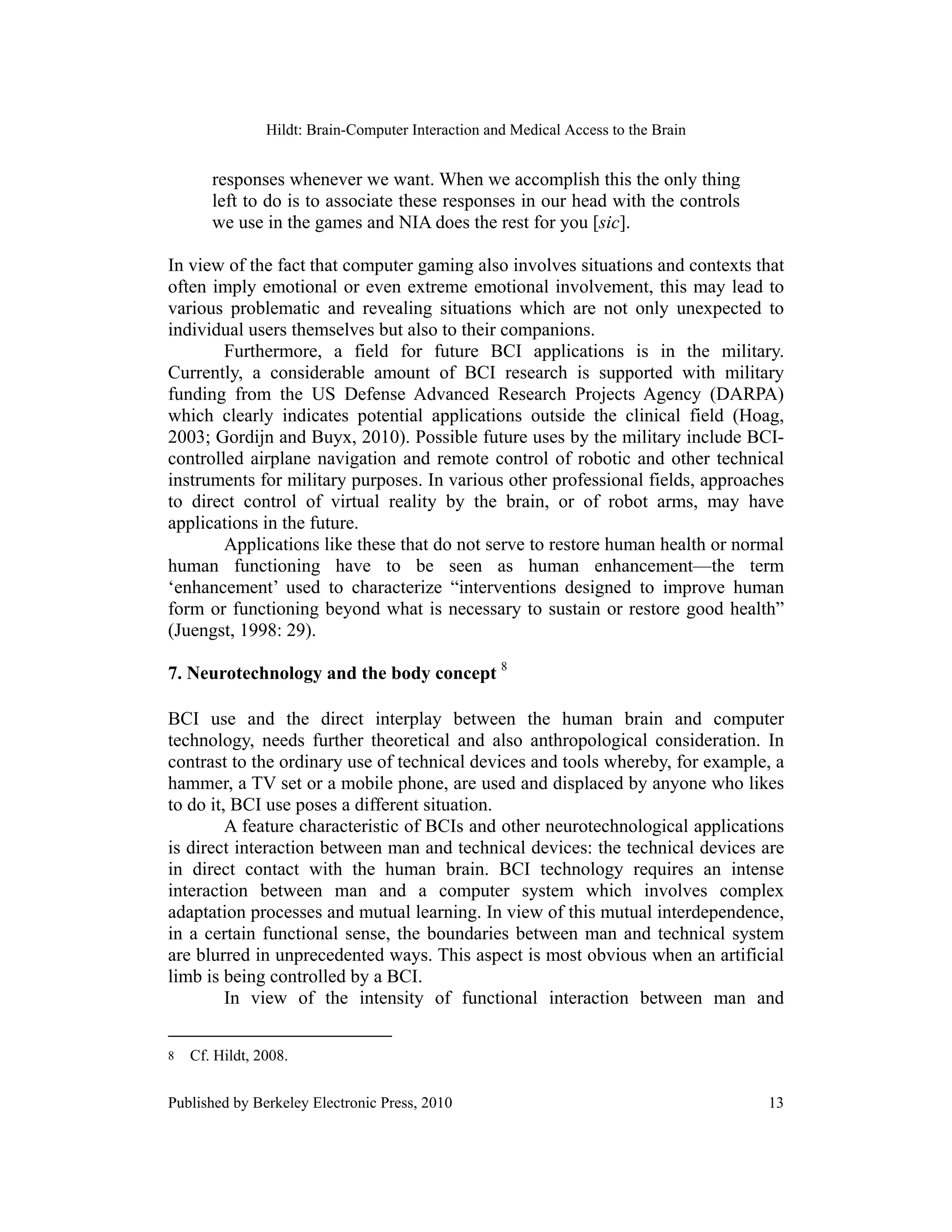 Brain computer interaction and medical access to the brain | PDF