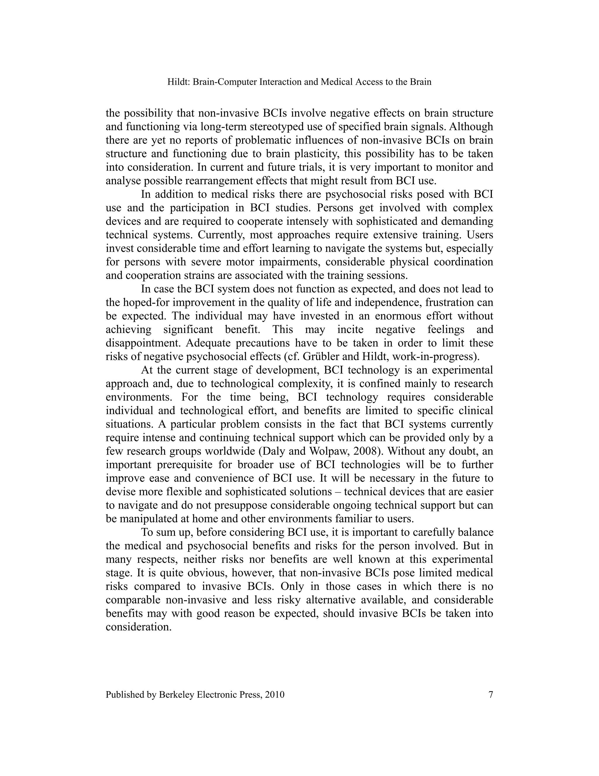 Brain computer interaction and medical access to the brain | PDF