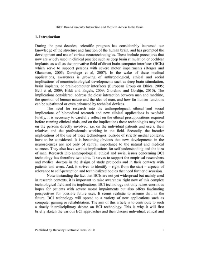 Brain computer interaction and medical access to the brain | PDF ...