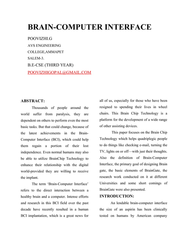 Brain computer interface | PDF