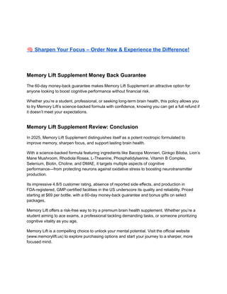 Memory Lift Supplement Reviews 2025: What It Is and How It Works | PDF
