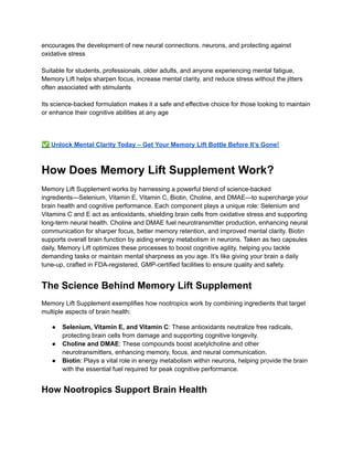 Memory Lift Supplement Reviews 2025: What It Is and How It Works | PDF
