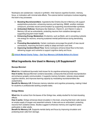 Memory Lift Supplement Reviews 2025: What It Is and How It Works | PDF