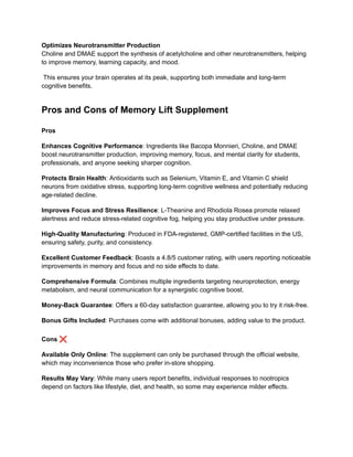 Memory Lift Supplement Reviews 2025: What It Is and How It Works | PDF