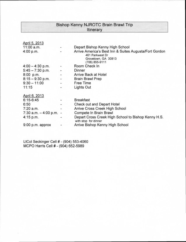 Brain brawl itinerary | PDF