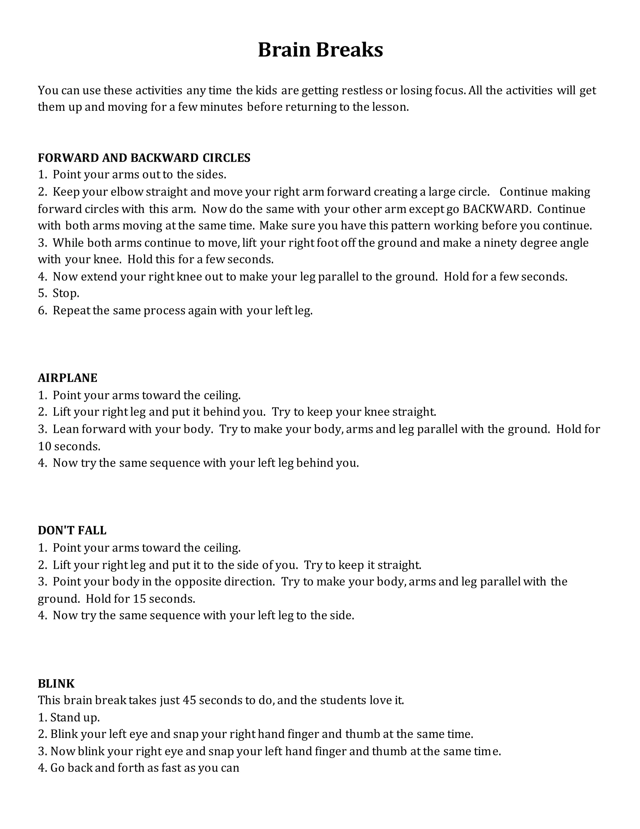 Brain breaks | DOCX