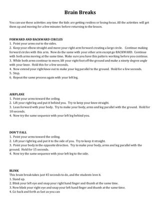 Brain breaks | DOCX
