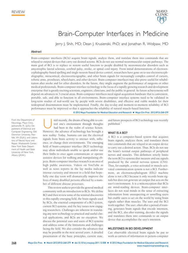 Brain computer interfaces in medicine | PDF | Brain and Nervous System Disorders | Diseases and ...
