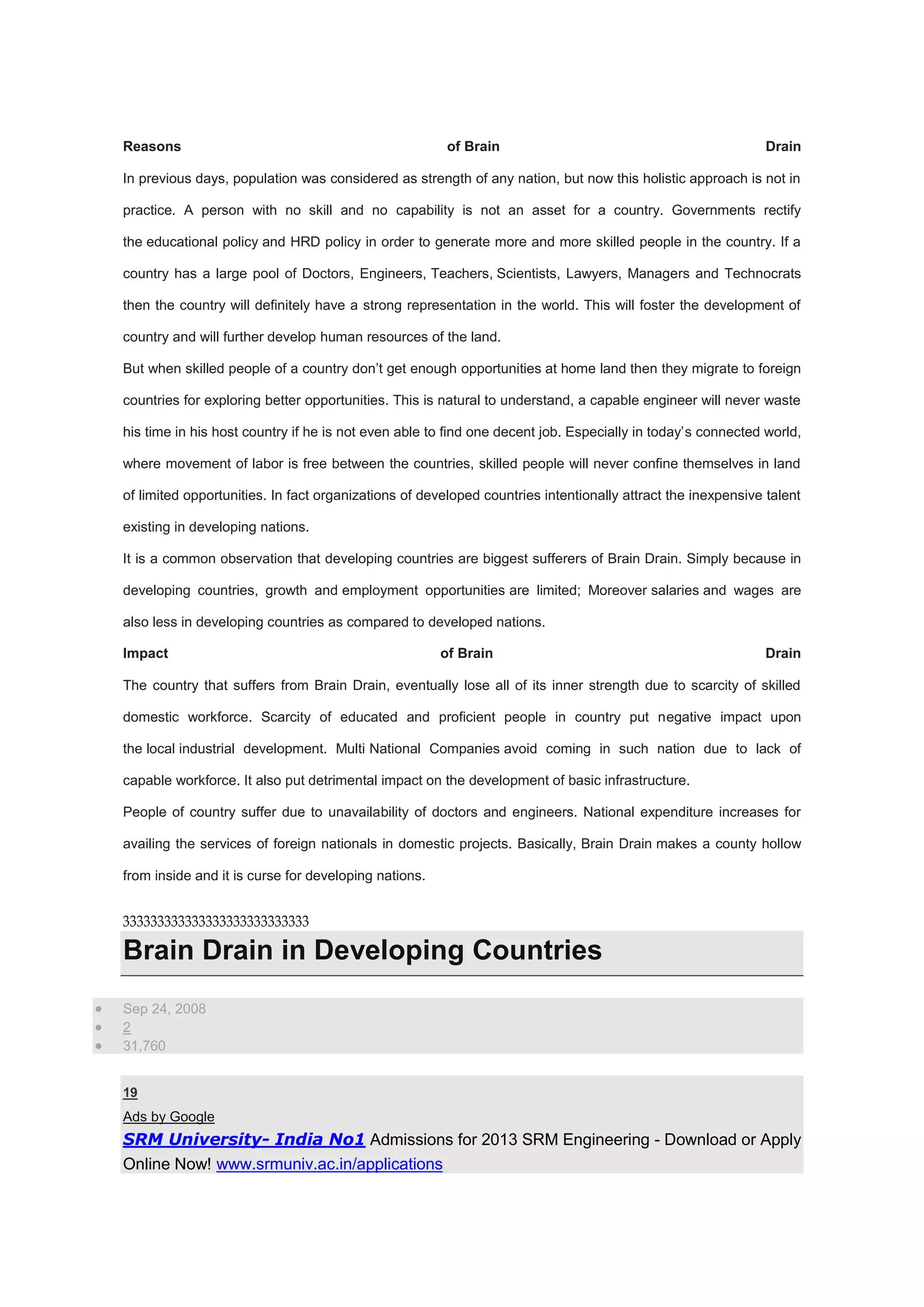 Brain Drain Advantages And Disadvantages Pdf