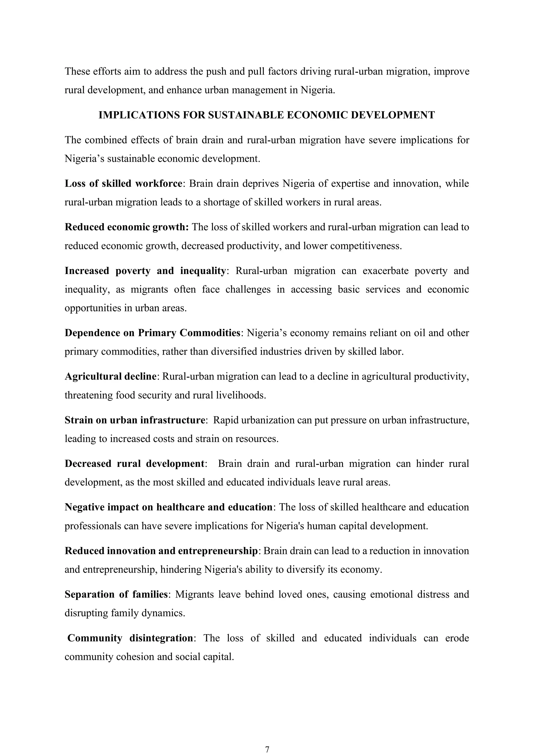 BRAIN DRAIN, RURAL-URBAN MIGRATION, AND THE IMPLICATIONS FOR ...