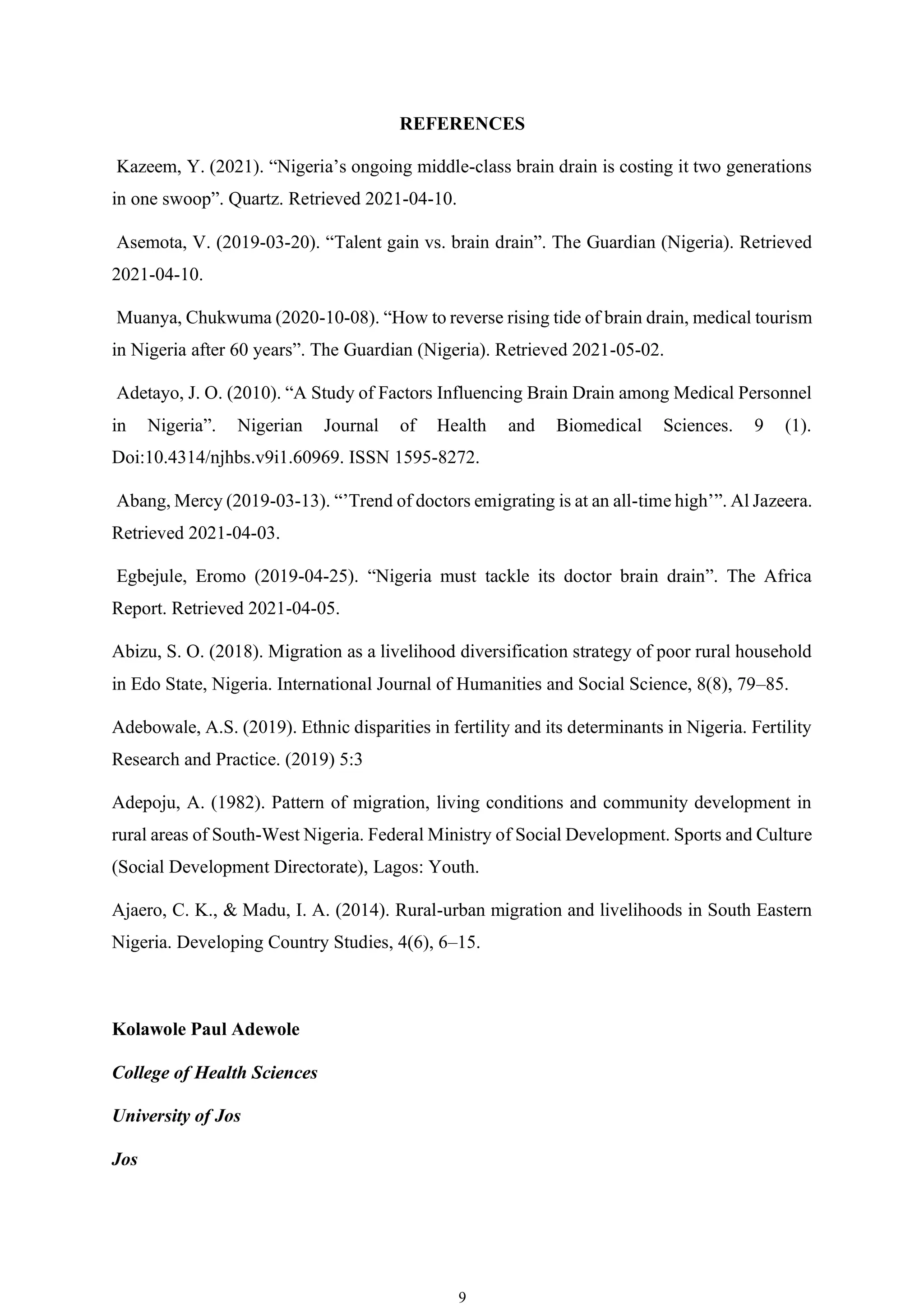 BRAIN DRAIN, RURAL-URBAN MIGRATION, AND THE IMPLICATIONS FOR SUSTAINABLE ECONOMIC DEVELOPMENT IN ...