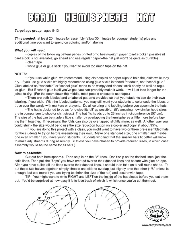Brain Hemisphere Hat Craft | PDF