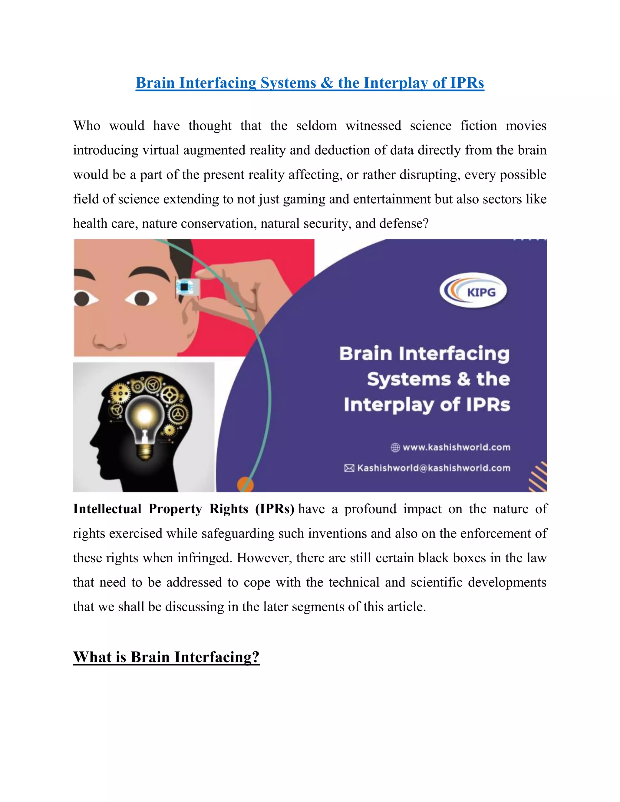 Brain Interfacing Systems & the Interplay of IPRs | PDF