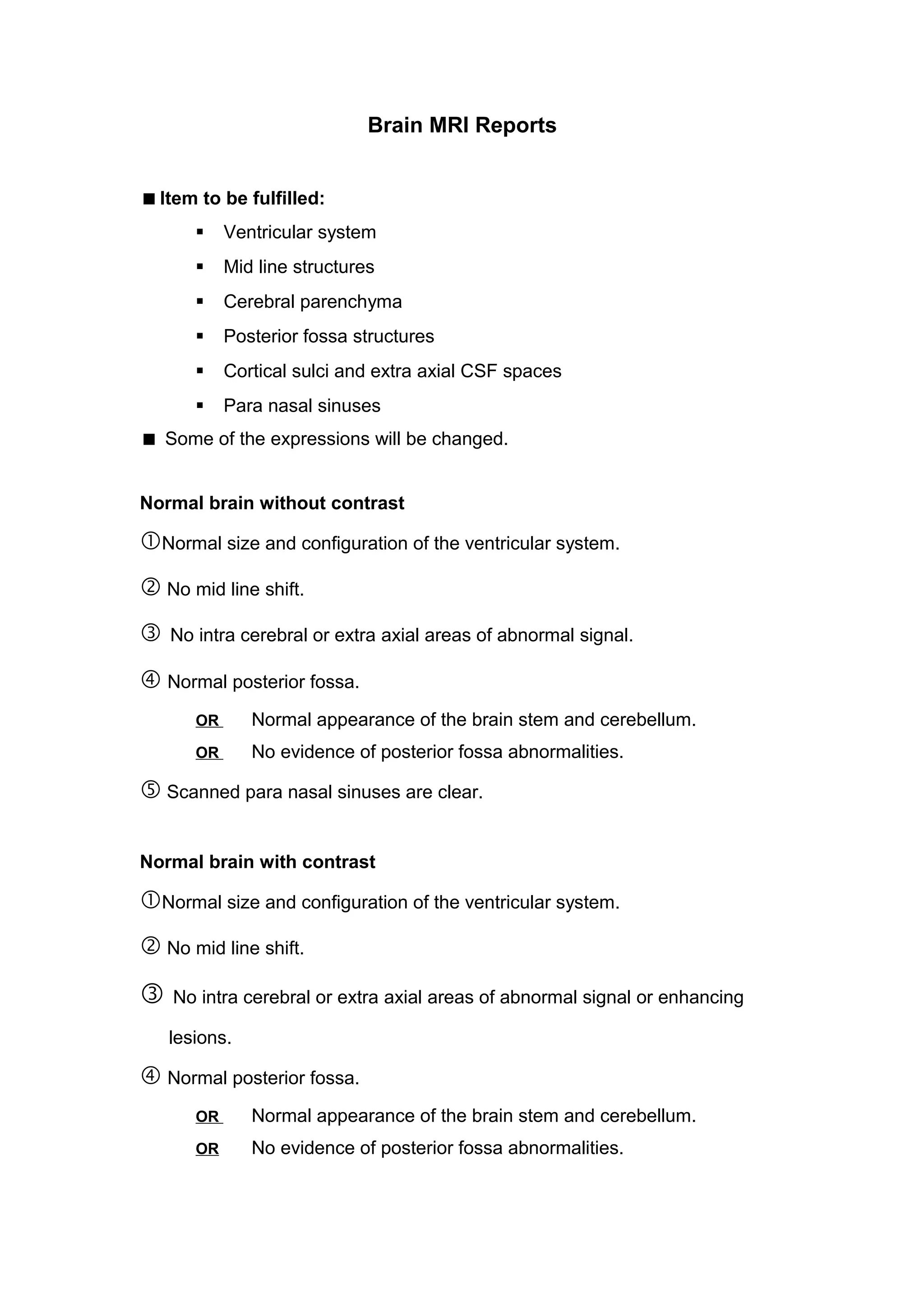 Brain mri reports | DOC