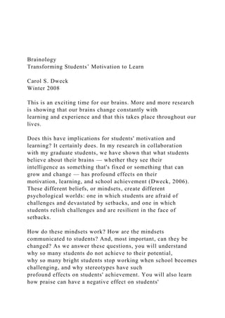 Brainology Transforming Students’ Motivation to Learn Ca.docx