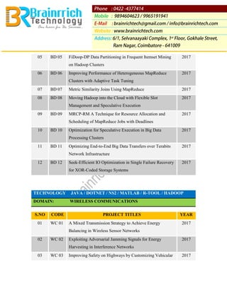 Best IEEE Projects 2017 -2018 Titles - IEEE Final Year Projects @ Brainrich Technology | PDF