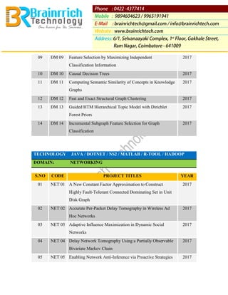 Best IEEE Projects 2017 -2018 Titles - IEEE Final Year Projects @ Brainrich Technology | PDF