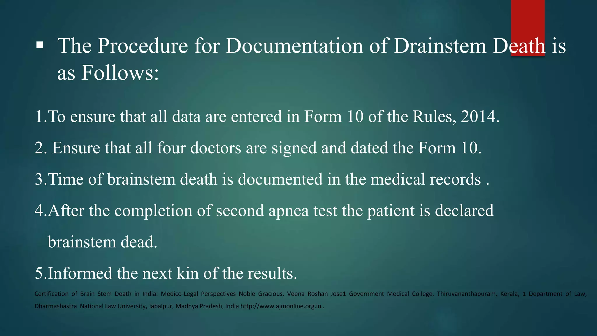 Brainstem Death And Its Medico Legal Perspectives | PPTX