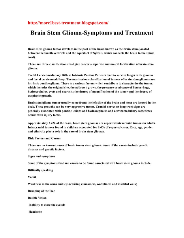 Brain stem glioma symptoms and treatment | PDF