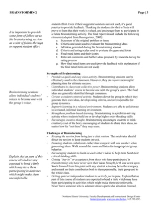Brainstorming - A Class Session Design Guide | PDF