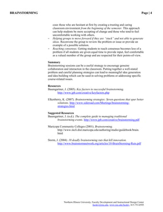 Brainstorming - A Class Session Design Guide | PDF