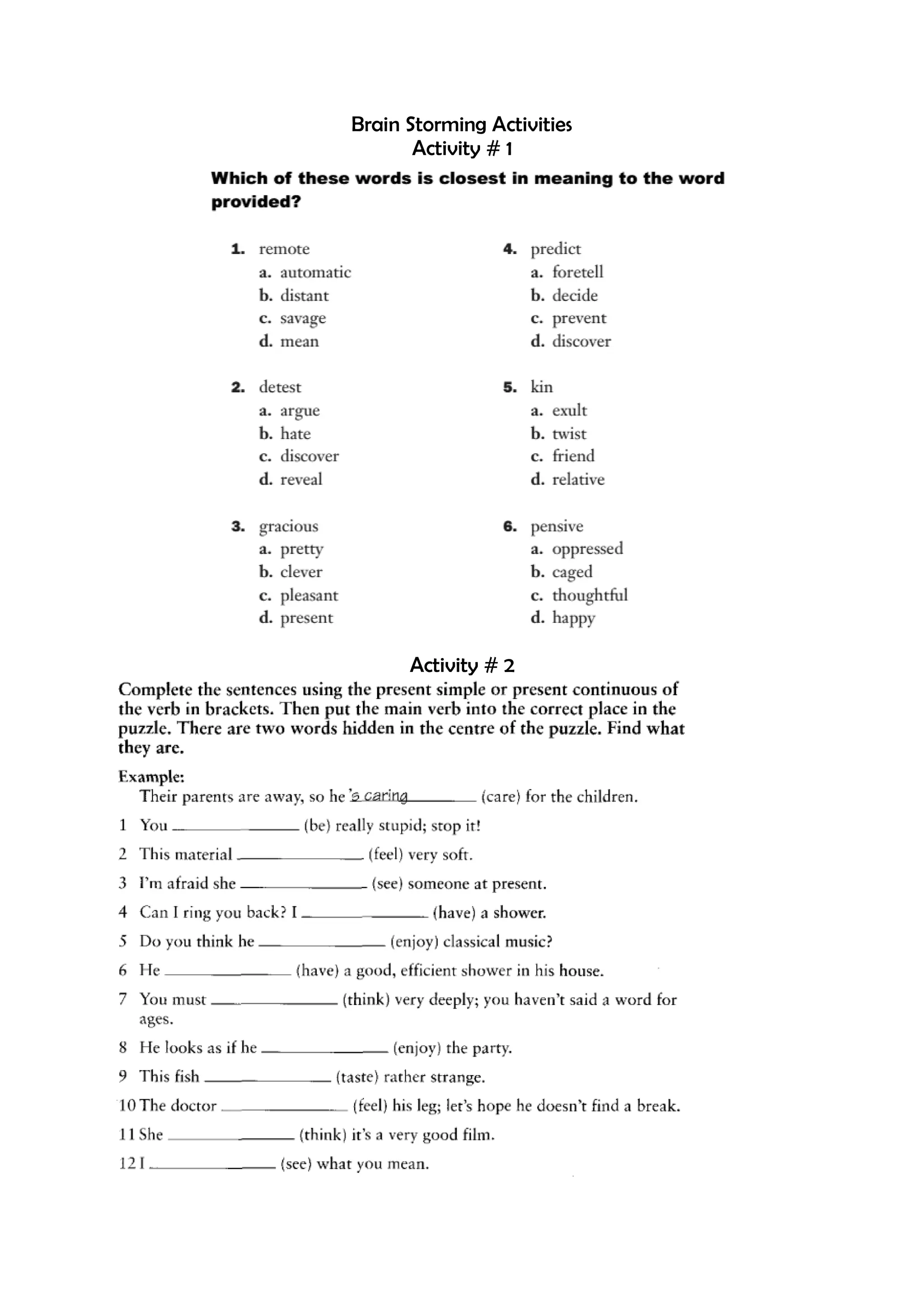 Brain storming activities | PDF